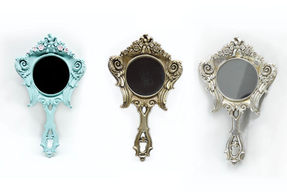 Eco Friendly Vintage Handheld Mirror , Long Waved Ribbon Makeup Hand Mirror